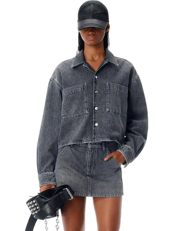 Alexander Wang Cropped Long Sleeve Shirt - Light Grey