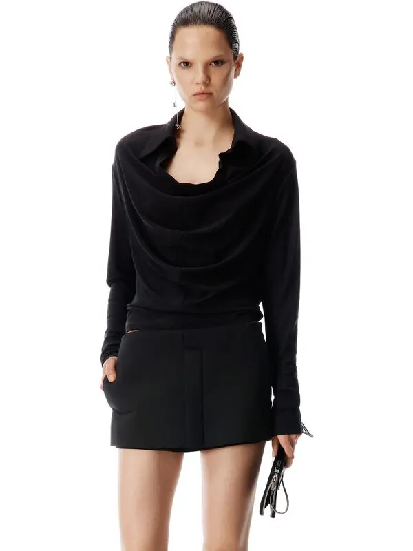 Alexander Wang Cowl Placket Top - Black