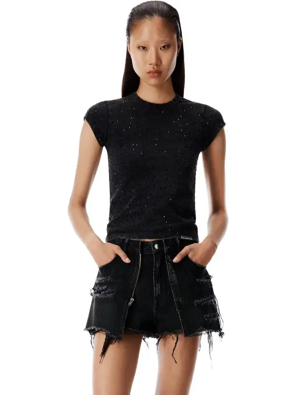 Alexander Wang All Over Crystal Baby Tee - Washed Black