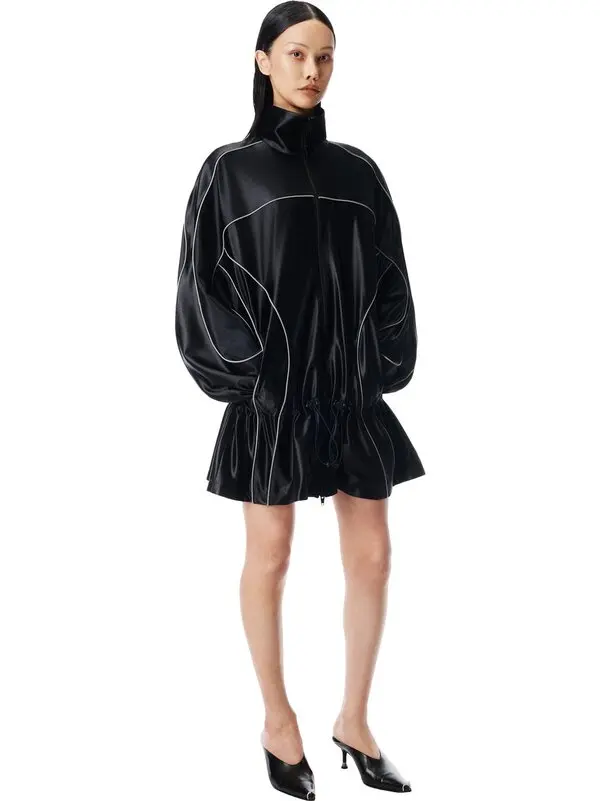 Alexander Wang Drop Waist Parka Dress With Reflective Piping - Black