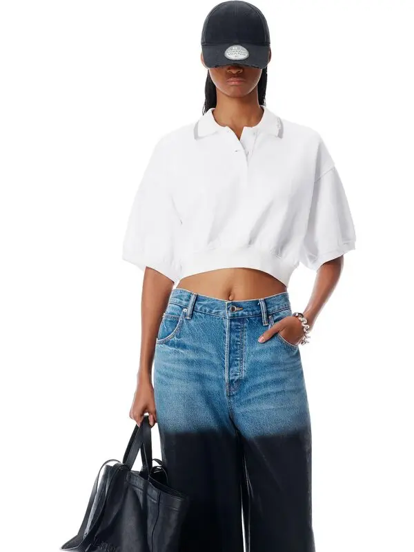 Alexander Wang Cropped Cinched Cotton Polo - White