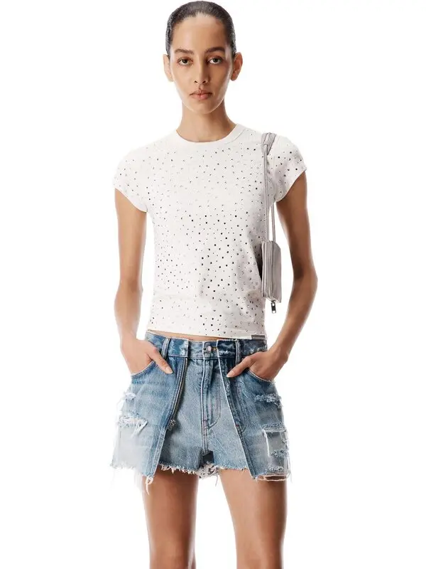 Alexander Wang All Over Crystal Baby Tee - White