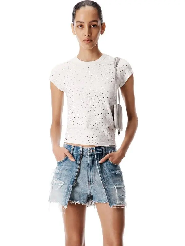 Alexander Wang Crystal Hotfix Baby Tee - White