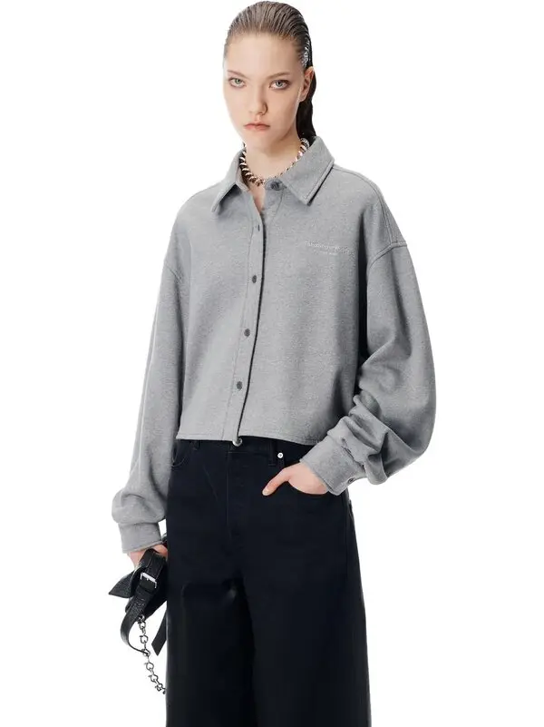 Alexander Wang Button Up Cropped Shirt - Dark Heather Grey