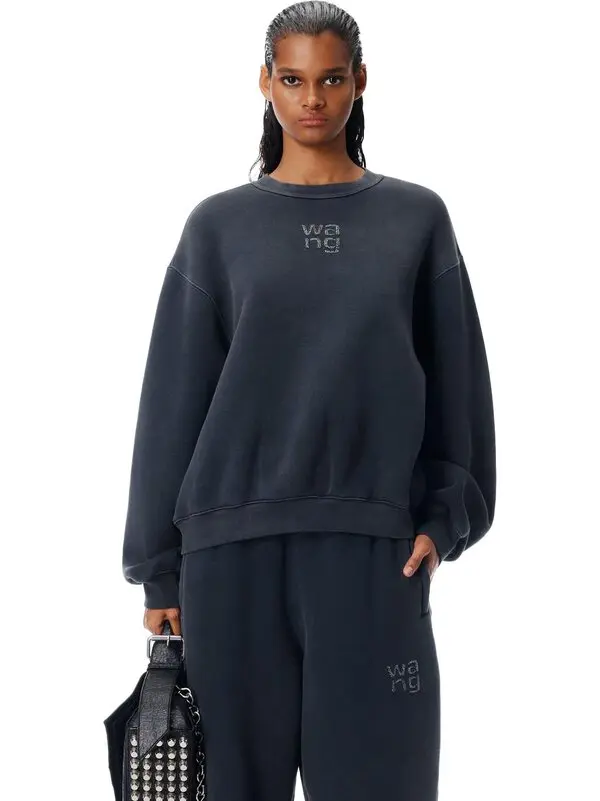 Alexander Wang Crystal Hotfix Logo Sweatshirt - Washed Black