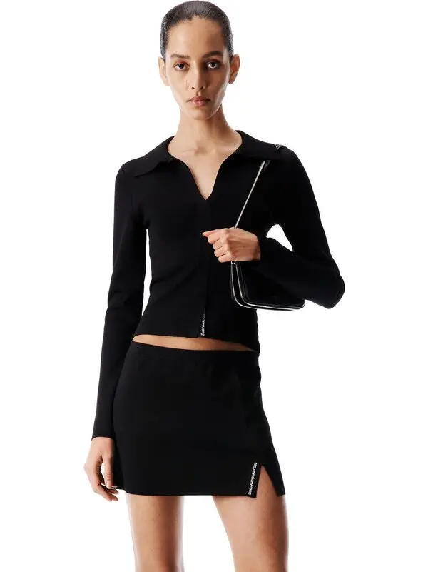 Alexander Wang Knit Long Sleeve Polo - Black