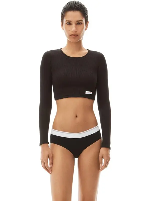 Alexander Wang Cropped Long-sleeve Ribbed Tee - Black