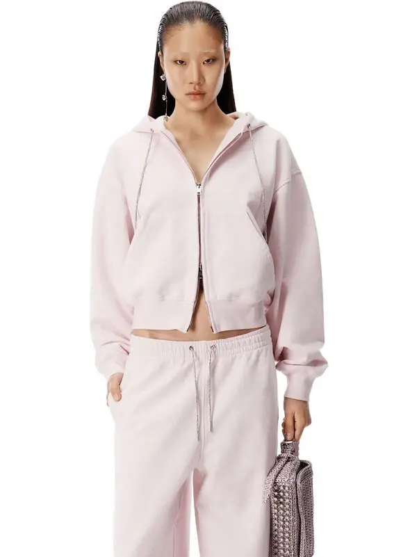 Alexander Wang Crystal Drawcord Zip-up Hoodie - Light Pink