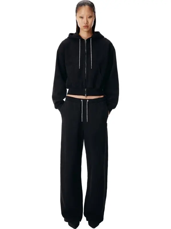 Alexander Wang Crystal Hotfix Drawcord Sweatpant - Black
