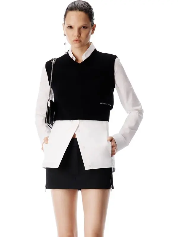 Alexander Wang Prestyled Knit Vest Shirt - Black/white