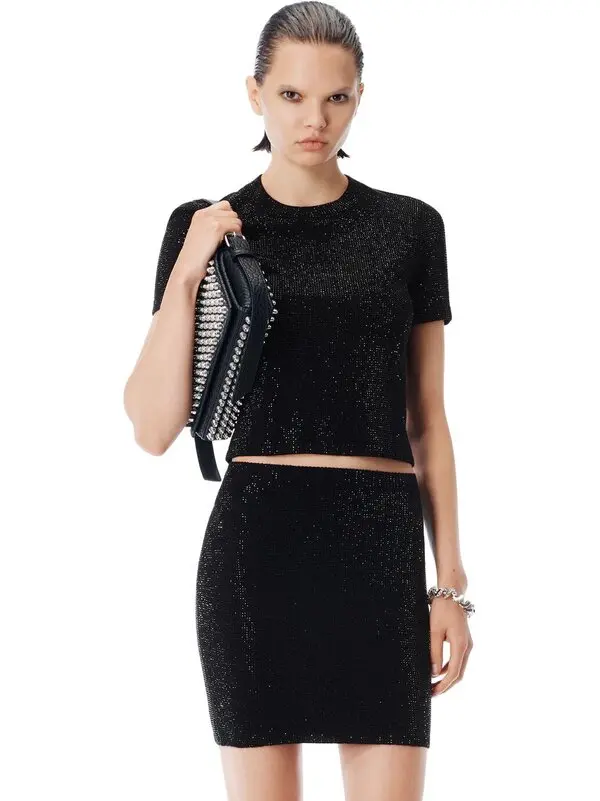 Alexander Wang Wool-blend Hotfix Logo Tee - Black