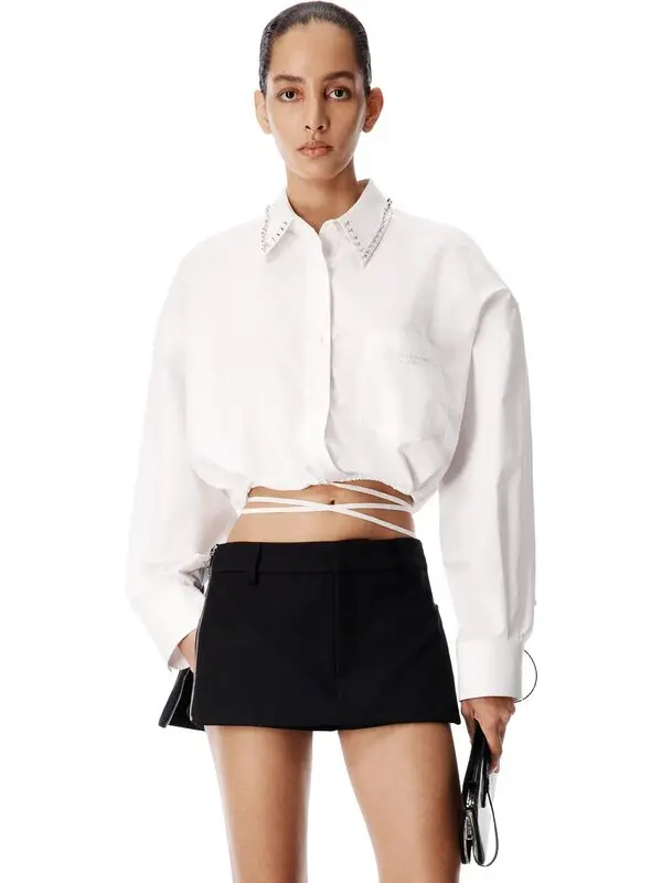 Alexander Wang Crystal Stud Cropped Shirt - White