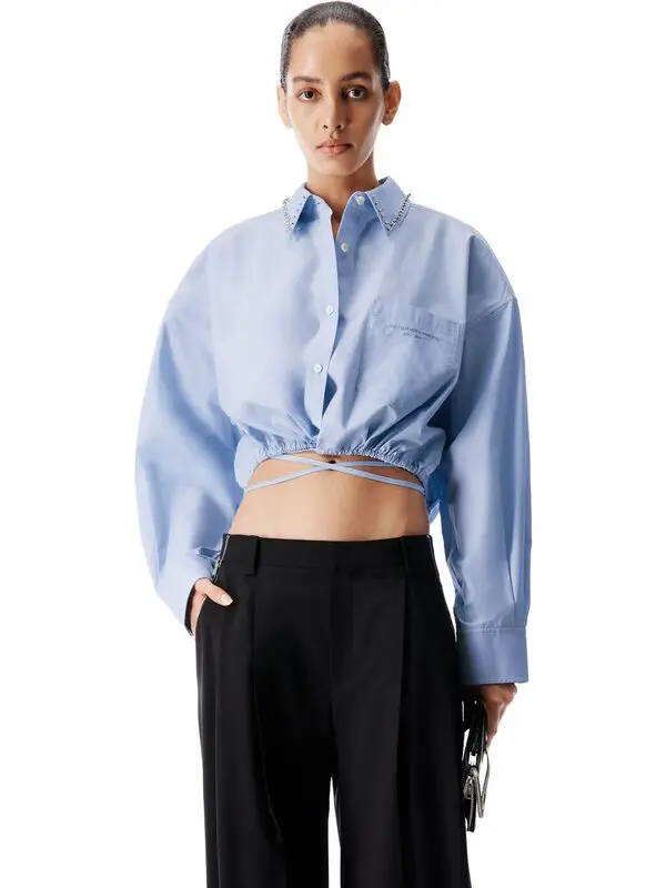 Alexander Wang Crystal Stud Collar Wrap Shirt - Oxford Blue