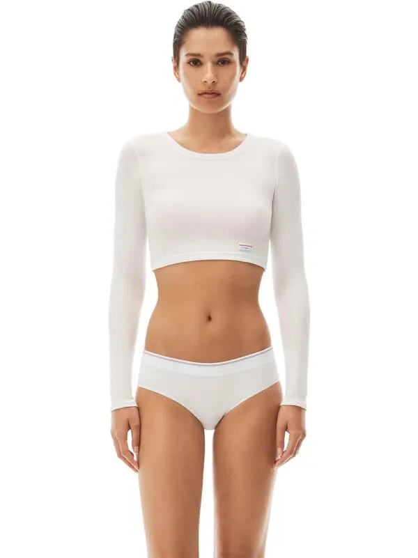 Alexander Wang Cropped Long-sleeve Tee In Ribbed Cotton Jersey - White