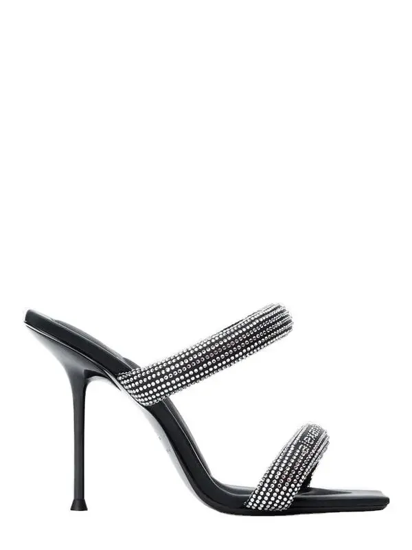Alexander Wang Julie Crystal Hotfix Satin Tubular Stiletto Sandals - Black/silver