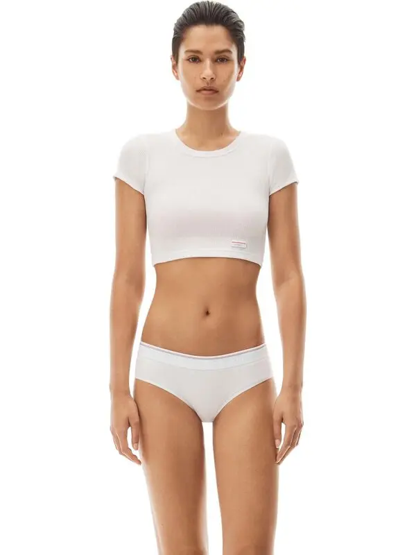 Alexander Wang Cropped Short-sleeve Tee In Ribbed Cotton Jersey - White