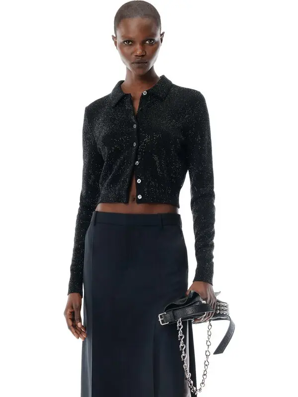 Alexander Wang Wool-blend Hotfix Polo Cardigan - Black
