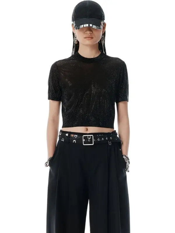 Alexander Wang Clear Bead Hotfix Crewneck Tee - Black