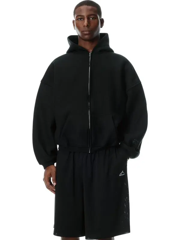 Alexander Wang Star Zip Up Hoodie In Dense Fleece - Black