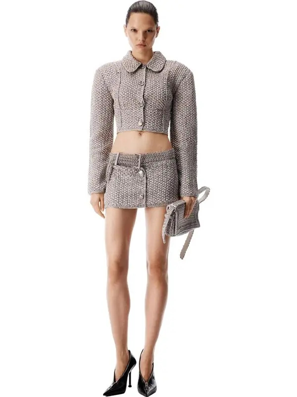 Alexander Wang Crochet Tweed Mini Wrap Skirt - Silver