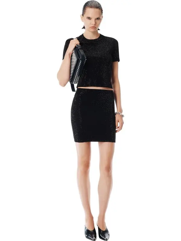 Alexander Wang Wool-blend Ribbed Miniskirt With Crystal Hotfix Embellishments - Black