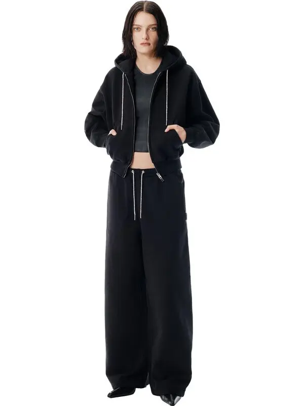 Alexander Wang Cotton Terry Sweatpant With Crystal Hotfix Drawcord - Black