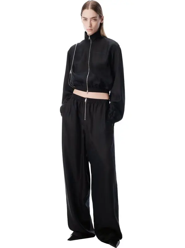 Alexander Wang Silk Twill Cropped Track Jacket - Black