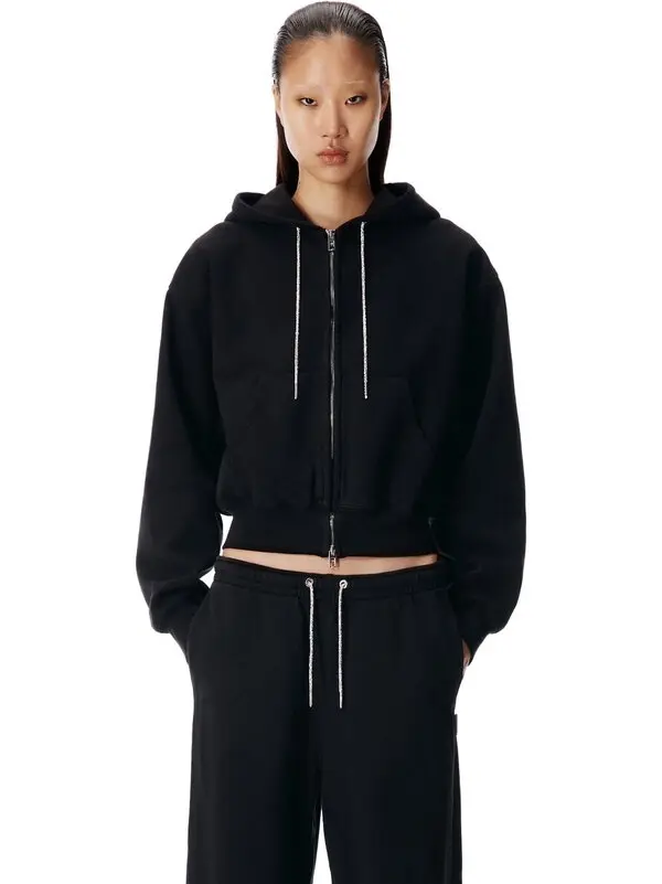 Alexander Wang Crystal Hotfix Drawcord Zip-up Hoodie - Black