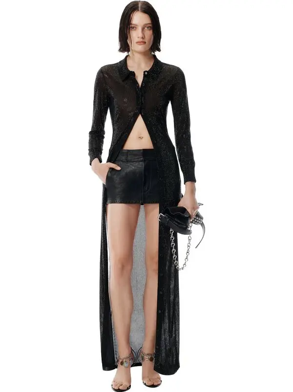 Alexander Wang Crystal Hotfix Long-sleeve Polo Dress - Black