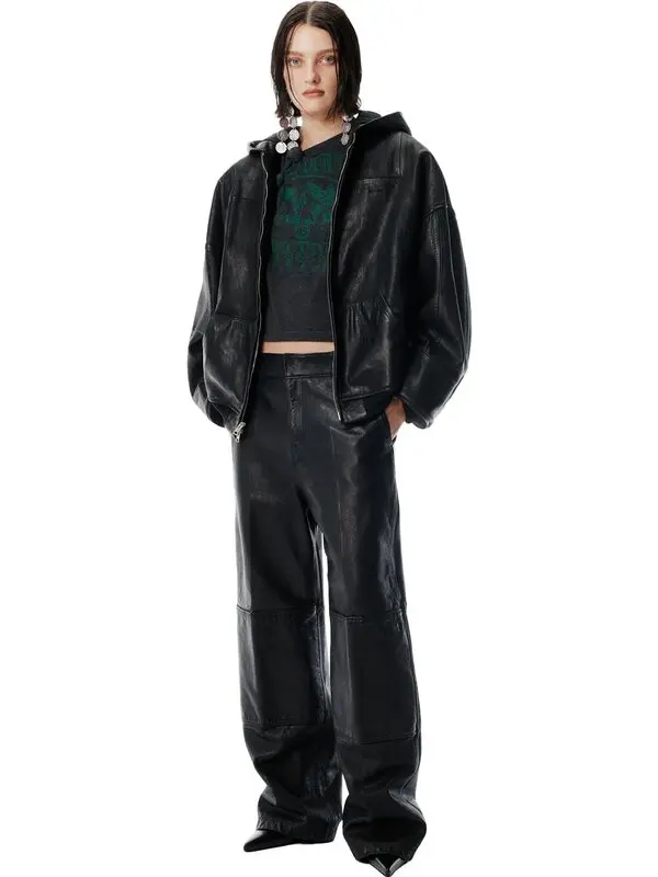 Alexander Wang Worn Moto Leather Workwear Pant - Black