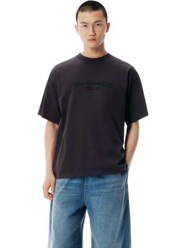 Alexander Wang Washed Grey Jersey Logo Long-sleeve Tee - Washed Black Bean