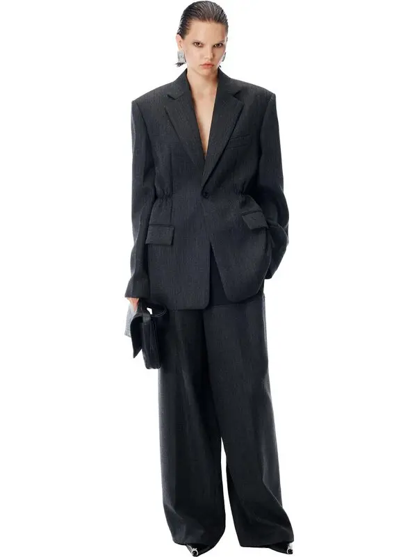 Alexander Wang Oversized Blazer In Wool Twill - Black/charcoal
