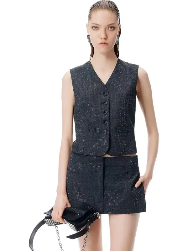 Alexander Wang Crystal Hotfix Tailored Vest - Grey