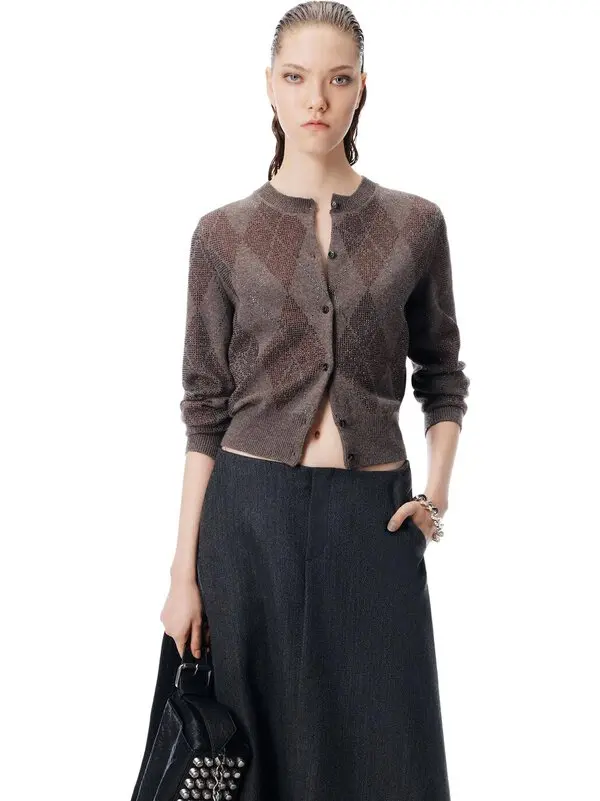 Alexander Wang Crystal Hotfix Wool-blend Argyle Cardigan - Brown