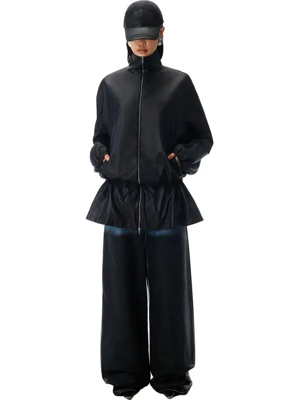 Alexander Wang Drop Waist Parka In Bonded Leather - Black