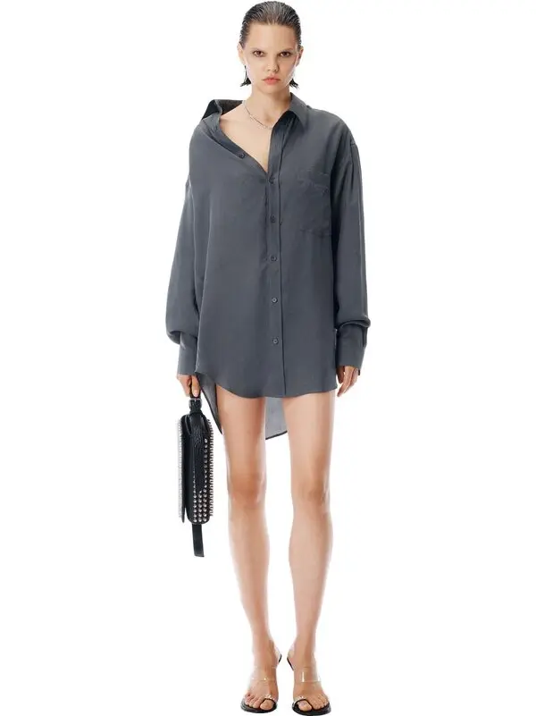 Alexander Wang Off-shoulder Shirtdress With Detachable Crystal Necklace - Thunder Grey