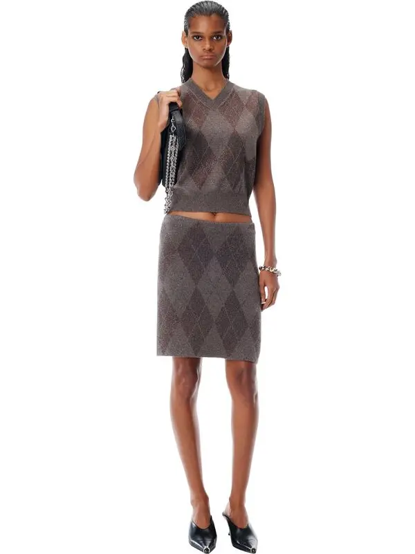 Alexander Wang Crystal Hotfix Argyle Wool-blend Tennis Skirt - Brown