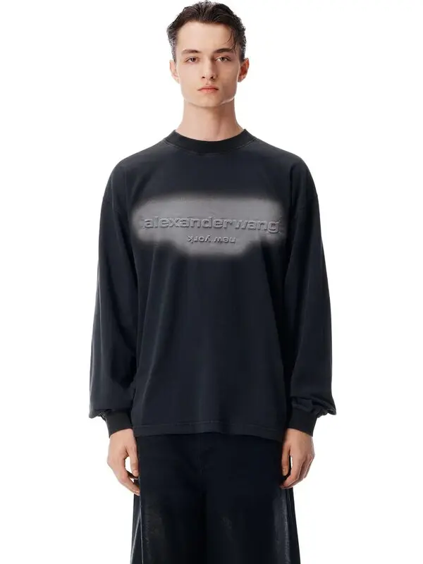Alexander Wang Long Sleeve Oversized Logo Tee - Washed Black