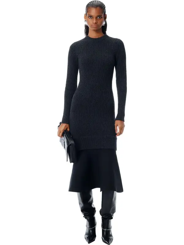 Alexander Wang Ribbed Long-sleeve Wool Dress - Charcoal