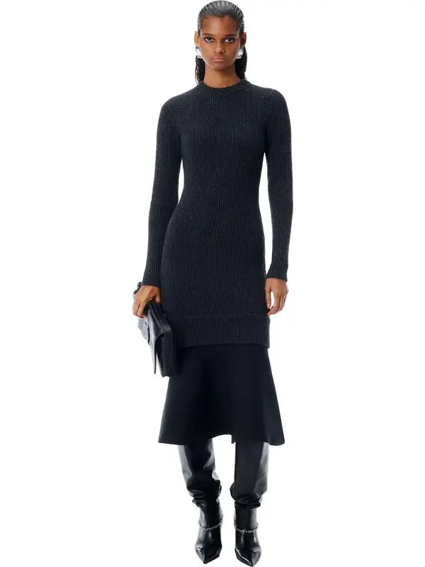 Alexander Wang Ribbed Long-sleeve Wool Dress - Charcoal