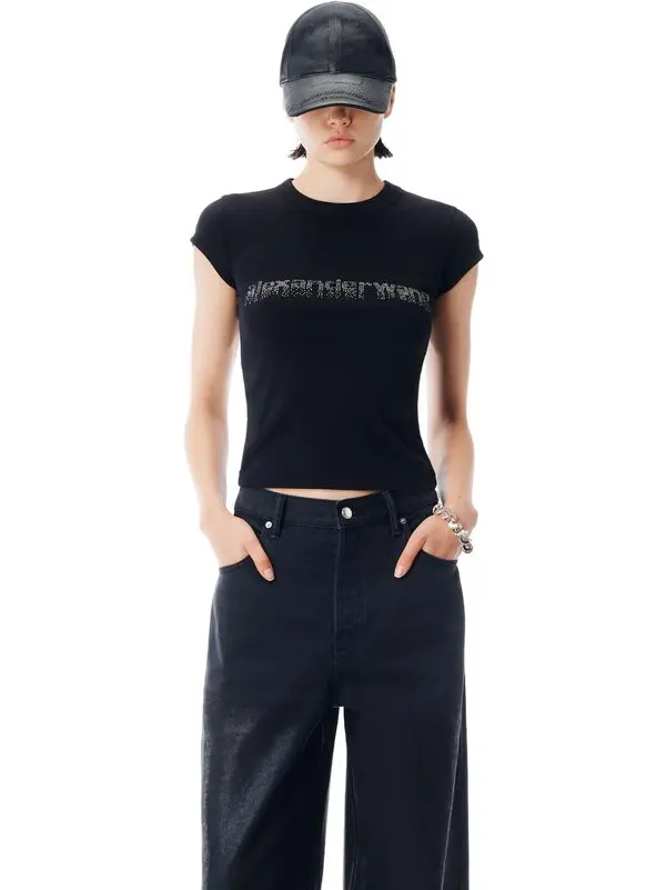 Alexander Wang Crystal Logo Cotton Baby Tee - Black