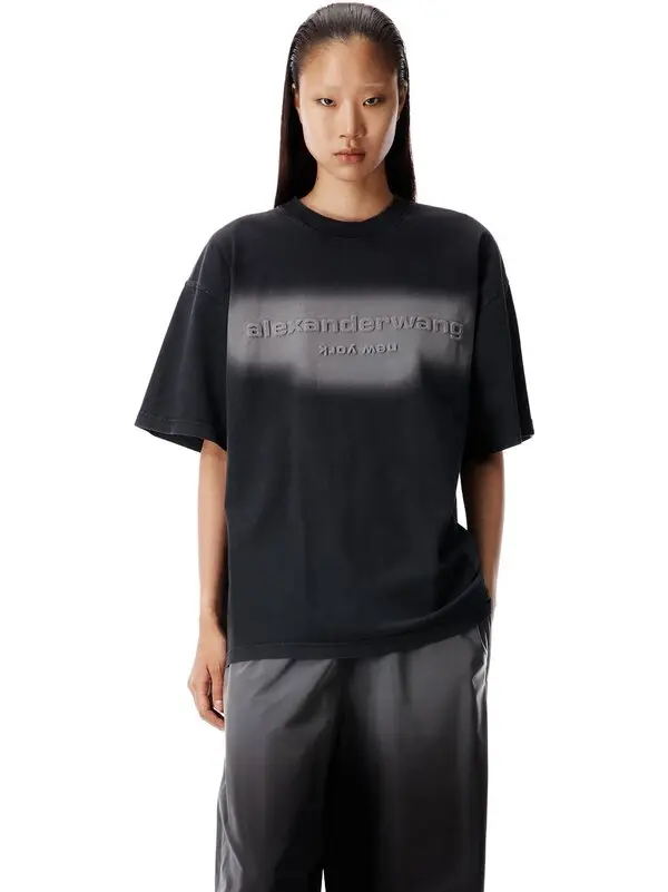 Alexander Wang Short Sleeve Embossed Halo Tee - Washed Black