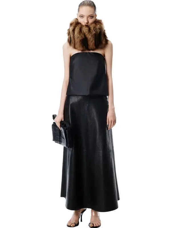Alexander Wang Midi Circle Leather Skirt - Black