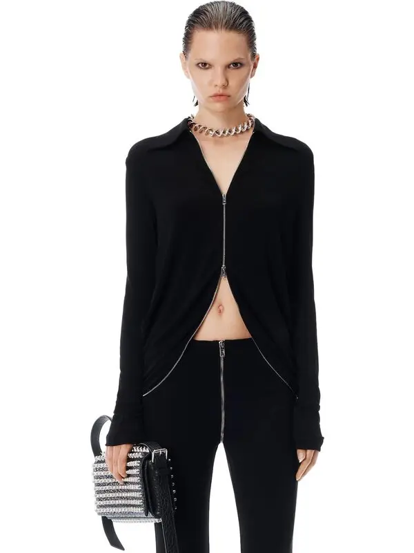 Alexander Wang Draped Back Zip Crepe Jersey Shirt - Black