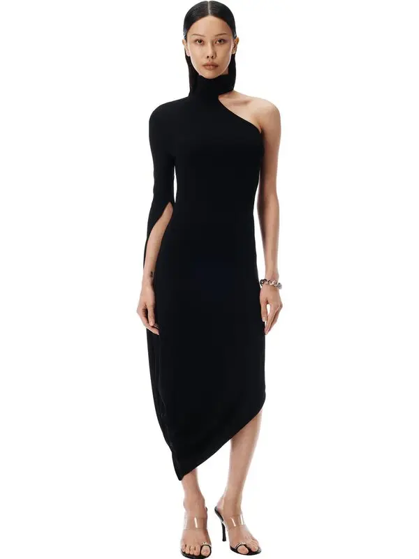 Alexander Wang Draped Crepe Jersey Midi Dress - Black