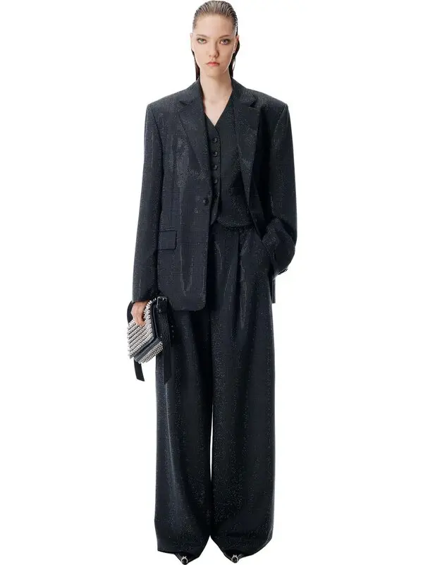 Alexander Wang Crystal Hotfix Oversized Boxy Blazer - Grey
