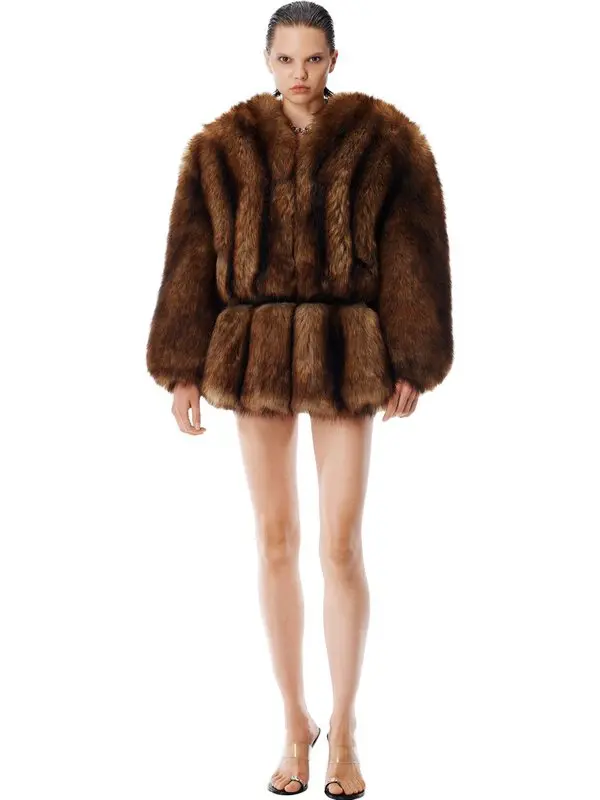 Alexander Wang Faux Fur Cropped Jacket - Chesnut