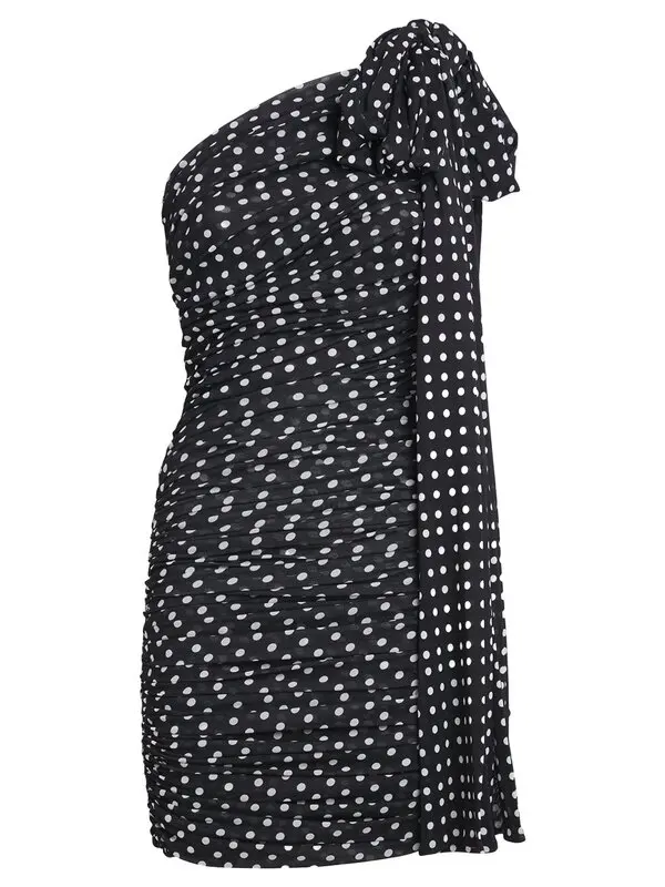 PATOU Polka-dot Asymmetric Mini Dress - Navy