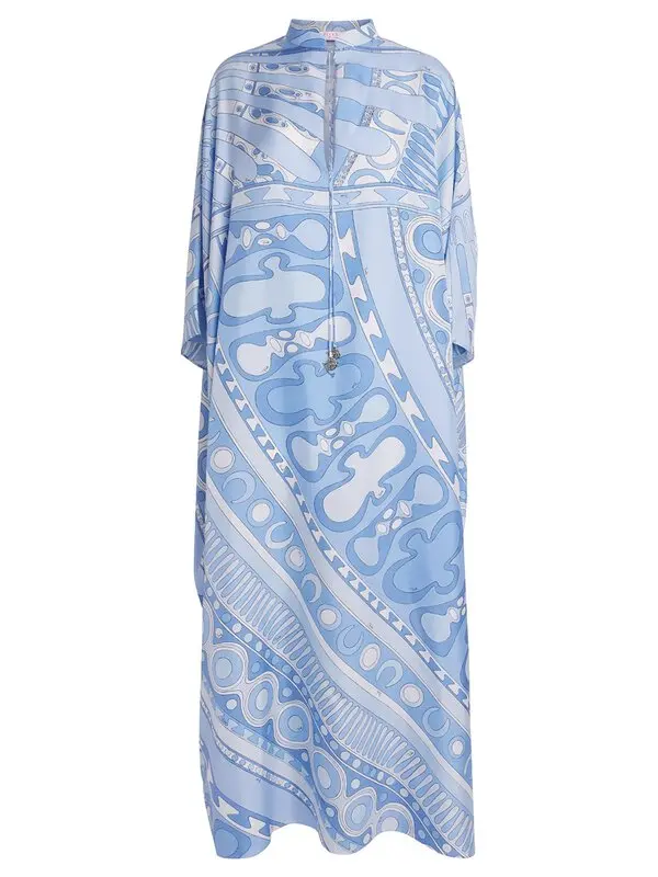 Emilio Pucci Silk Orchidee Kaftan Maxi Dress - Blue