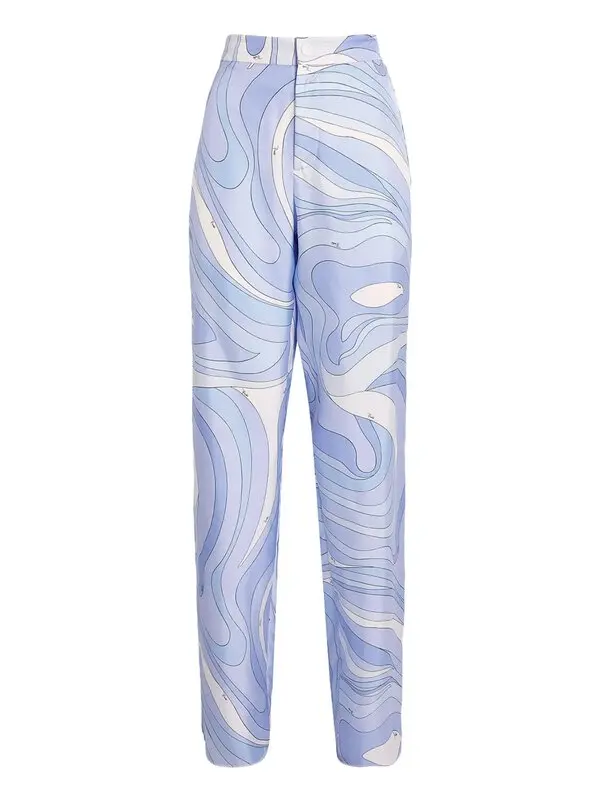 Emilio Pucci Silk Marmo Wide-leg Trousers - Blue